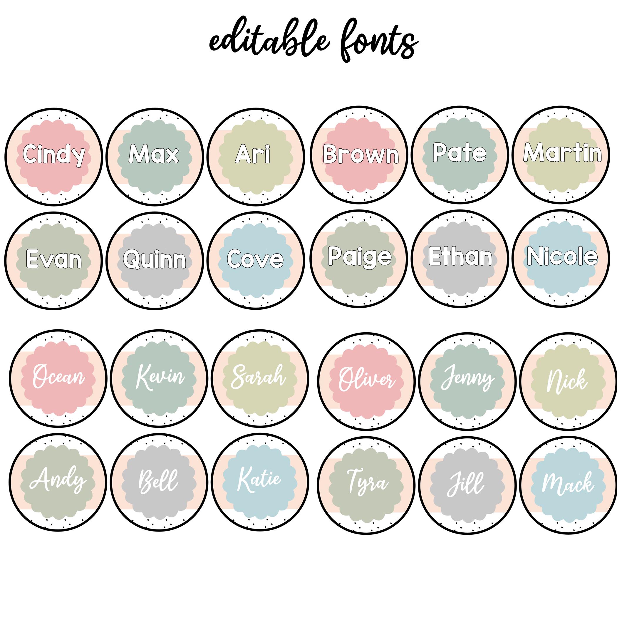 Printable Boho Dotty Student Name Labels, Calm Colors Classroom Labels ...