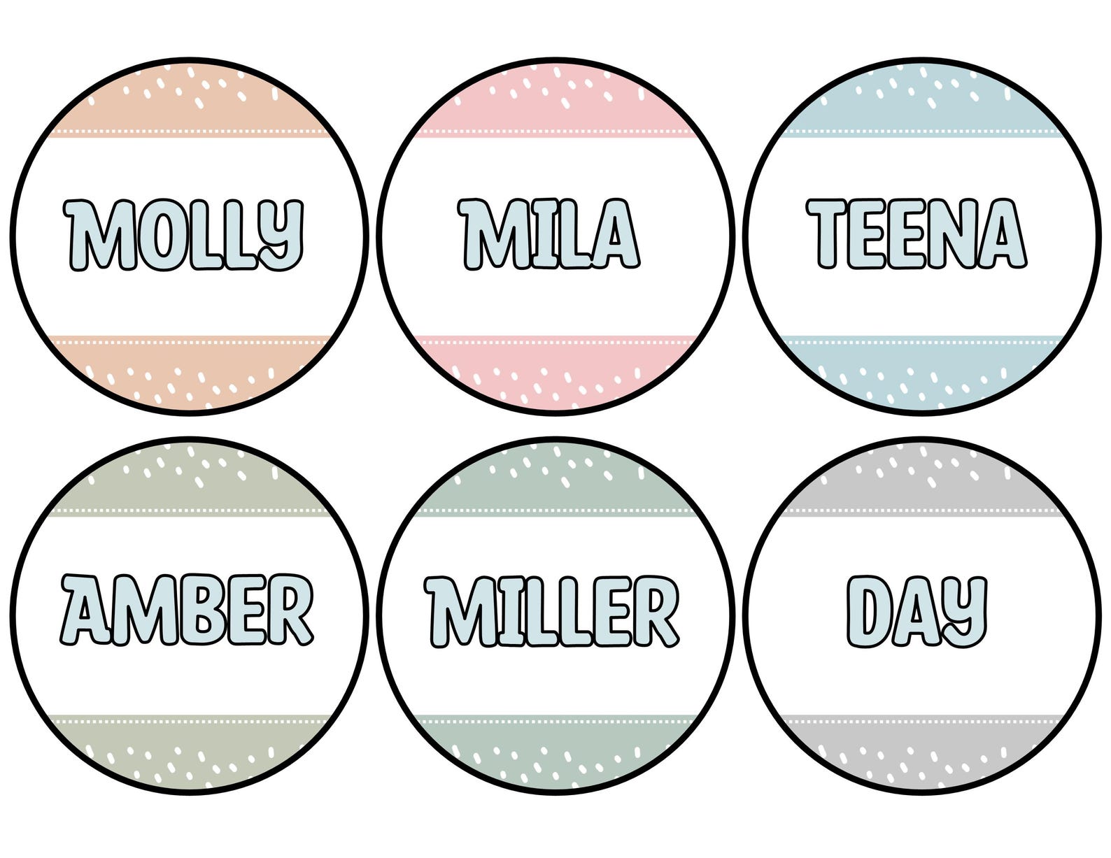 Printable Boho Neutral Spotty Round Student Name Labels, Circle Name ...