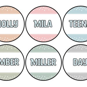 Printable Boho Neutral Spotty Round Student Name Labels, Circle Name ...