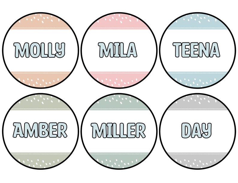Printable Boho Neutral Spotty Round Student Name Labels, Circle Name ...