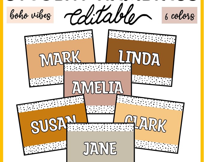 Printable Boho Name Labels, Editable Classroom Decor (PPTX) - Etsy Canada