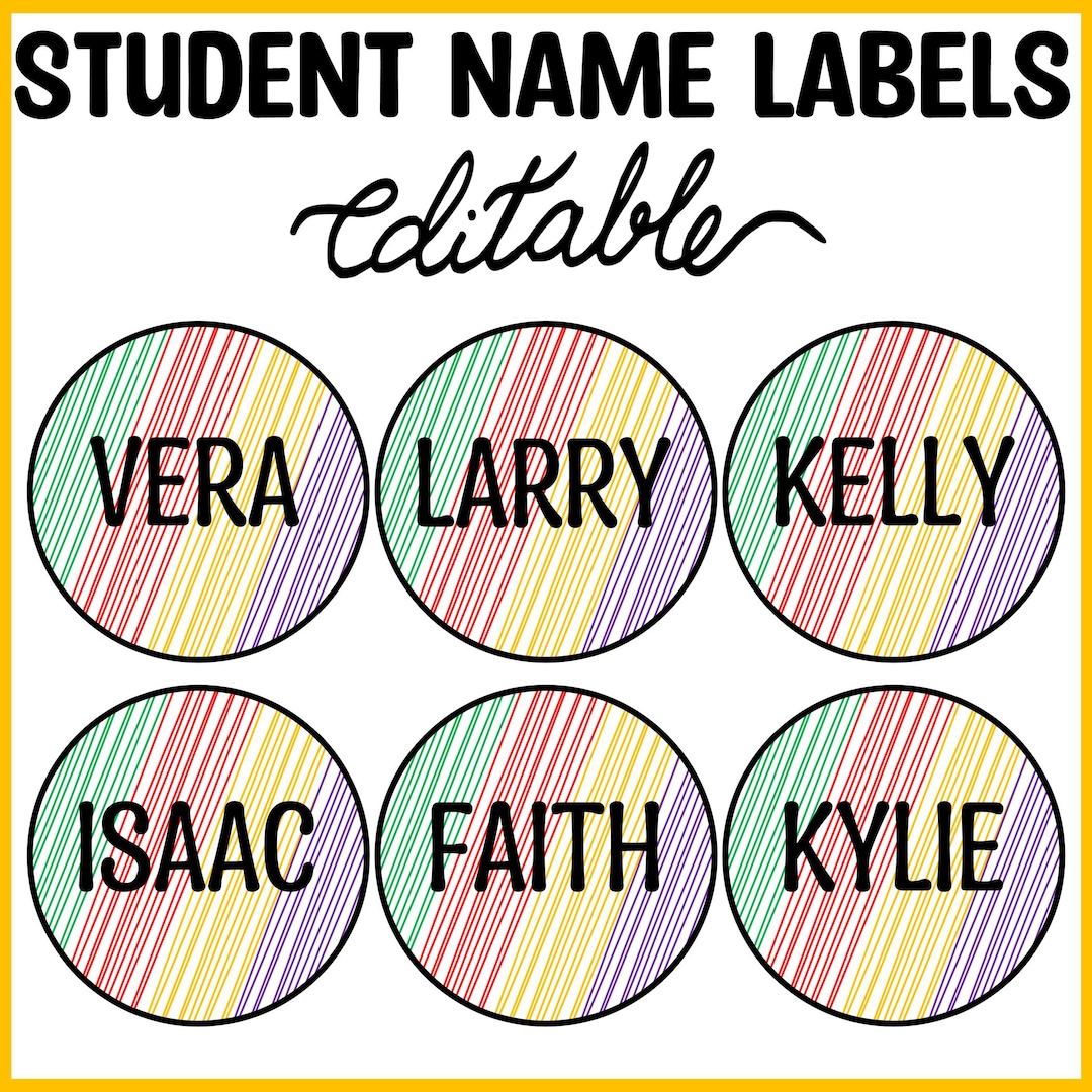 Printable Colorful Round Student Name Labels, Editable Classroom Labels ...