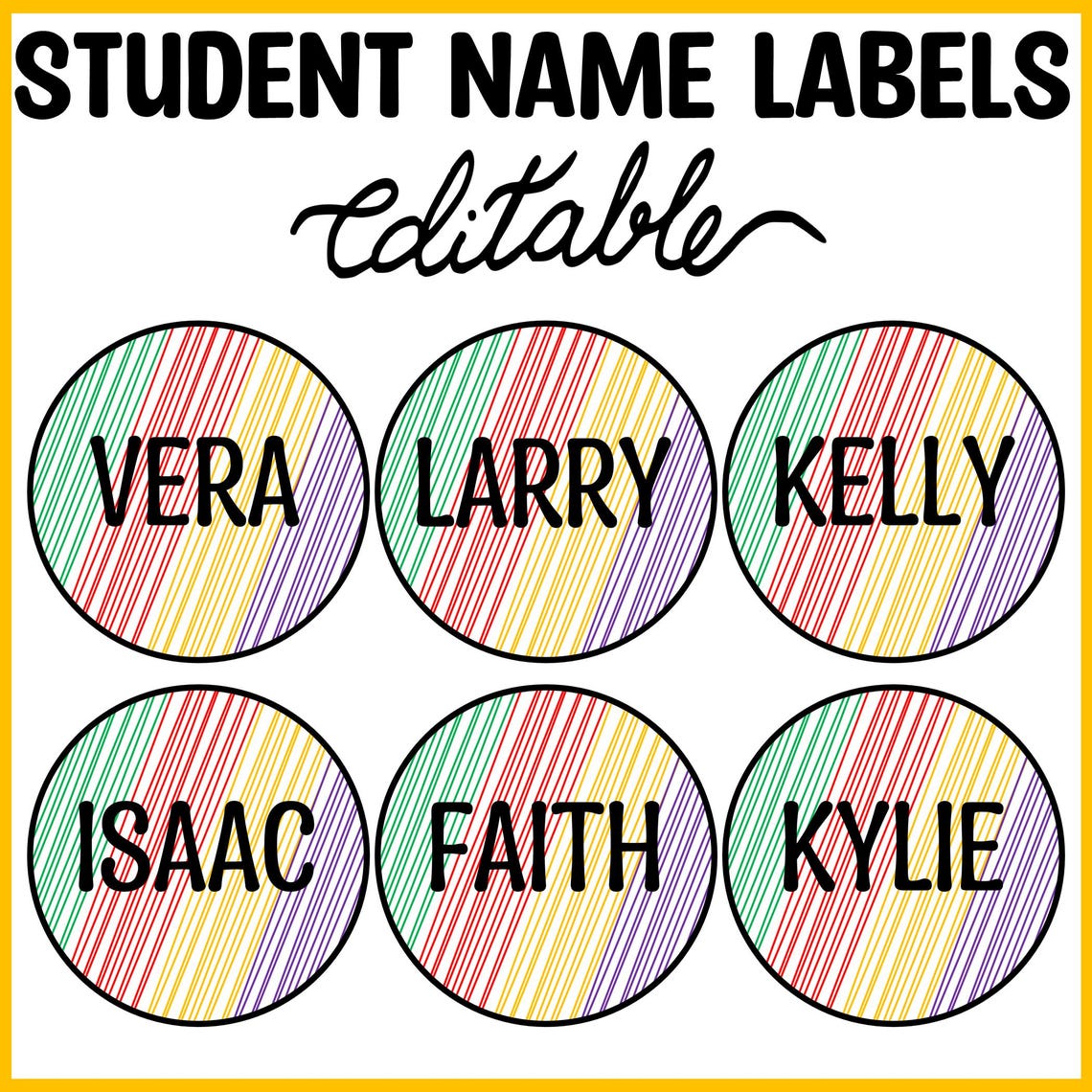 Printable Colorful Round Student Name Labels, Editable Classroom Labels ...