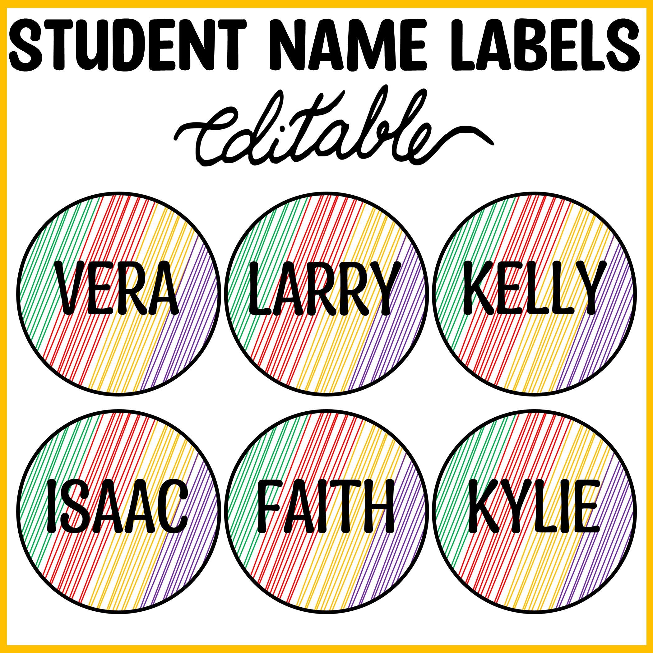 Printable Colorful Round Student Name Labels, Editable Classroom Labels ...