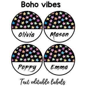 Printable Black and Bright Stars Student Nametags, Star Name Labels ...