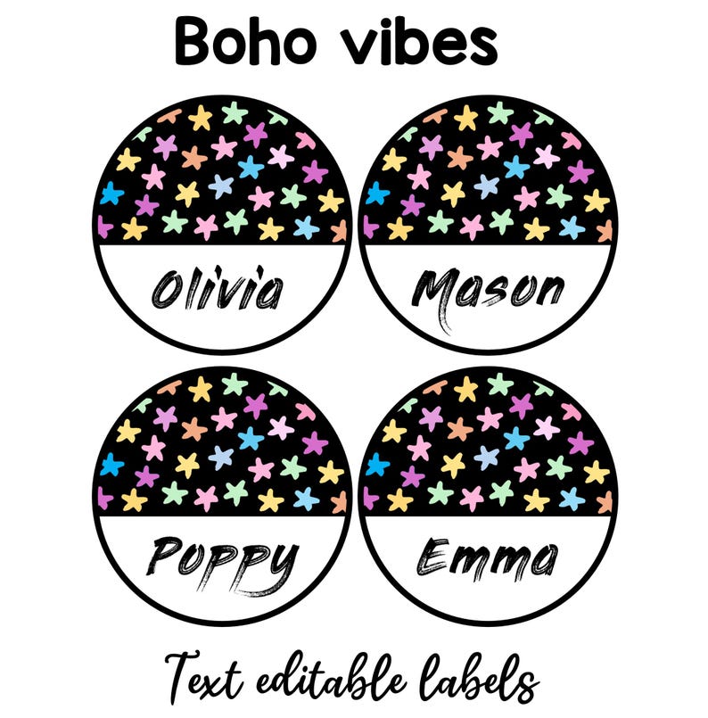 Printable Black and Bright Stars Student Nametags, Star Name Labels ...