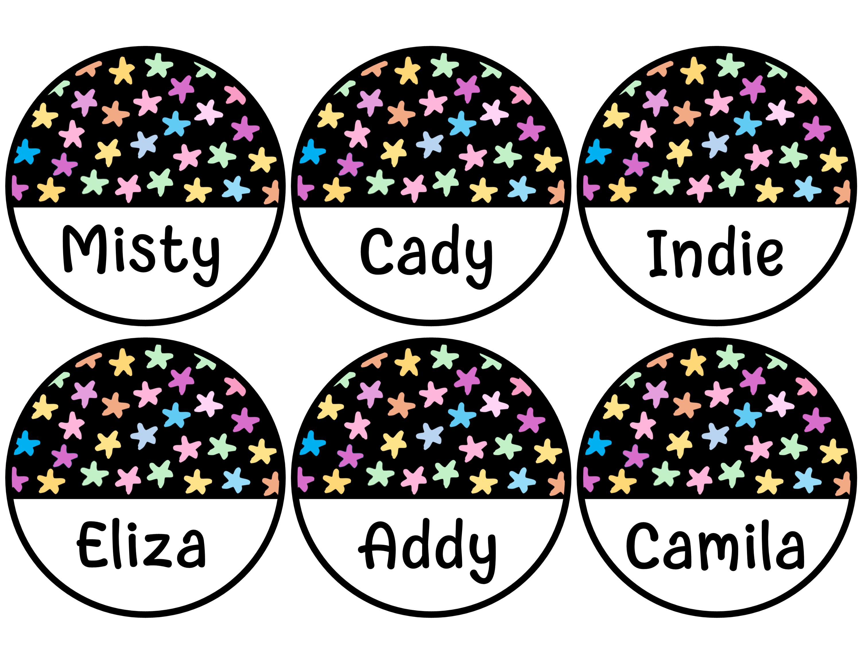 Printable Black and Bright Stars Student Nametags, Star Name Labels ...