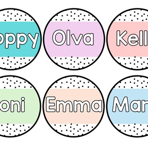 Printable Bright Colors Spotty Student Name Tags, Editable Circular ...