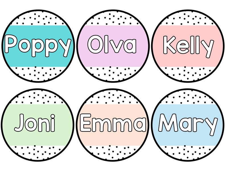 Printable Bright Colors Spotty Student Name Tags, Editable Circular ...
