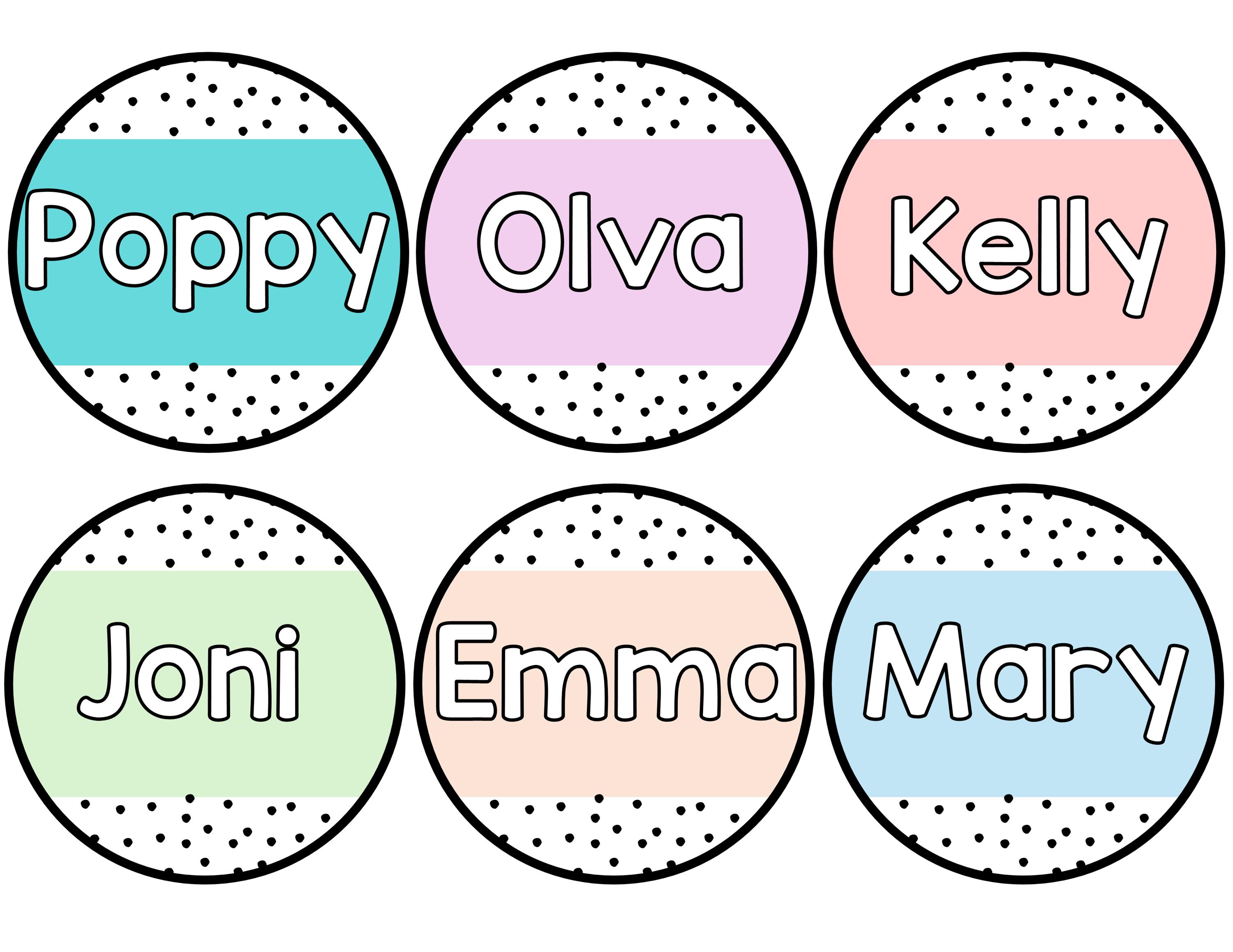 Printable Bright Colors Spotty Student Name Tags, Editable Circular ...