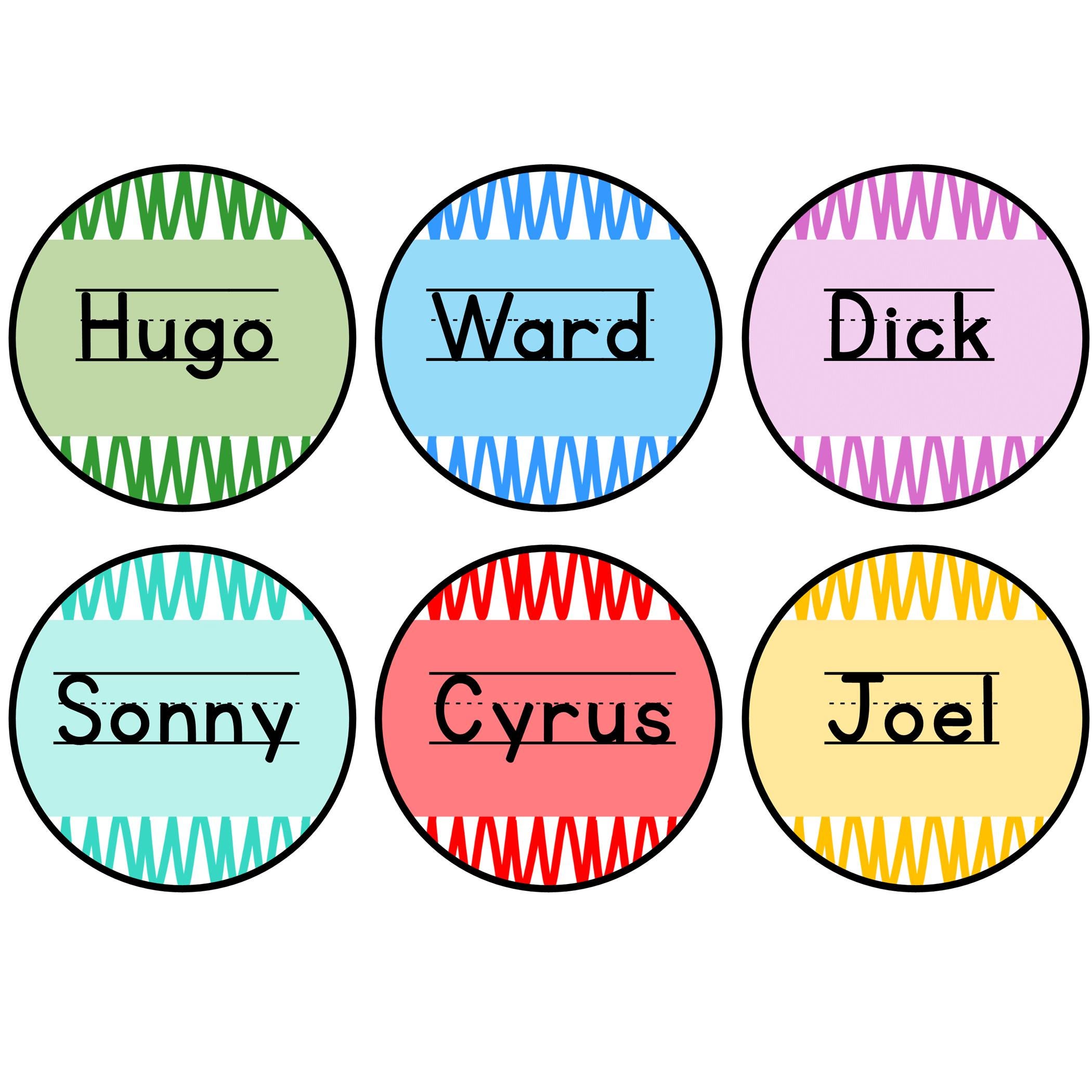 Printable Bright Wavy Student Name Labels, Colorful Classroom Labels ...