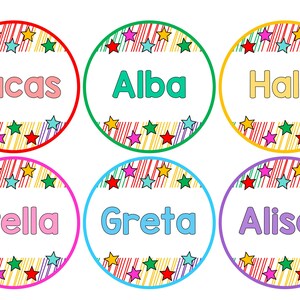 Printable Bright Stars Round Student Name Labels, Colorful Classroom ...