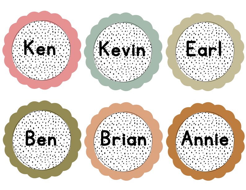 Printable Boho Neutral Spotty Student Name Labels, Cubby Labels, Circle ...