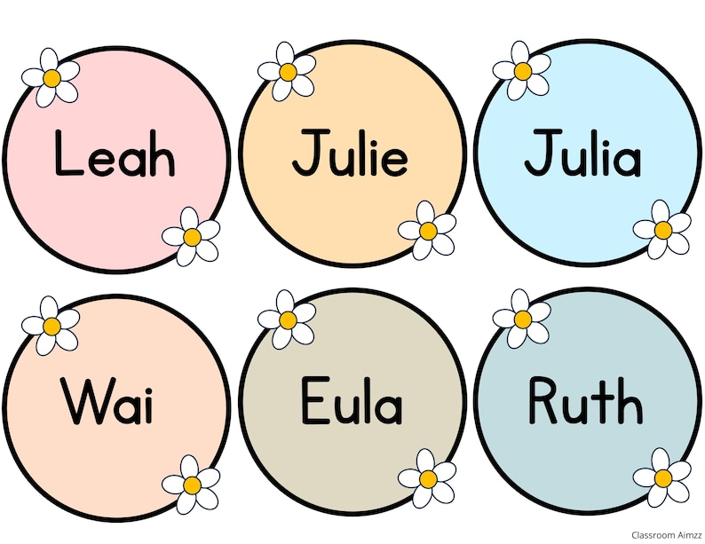 Printable Boho Neutral Name Labels, Round Student Nametags Bundle Pack ...