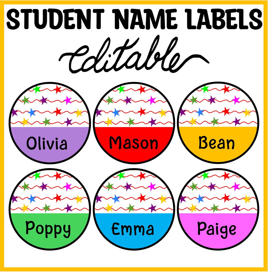 KG Nametags, Back to School Printable Stars Student Name Tags, Round ...