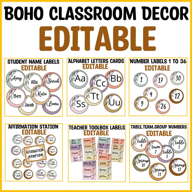 Back to School Printable Boho Neutral Botanical Classroom Decor Bundle ...