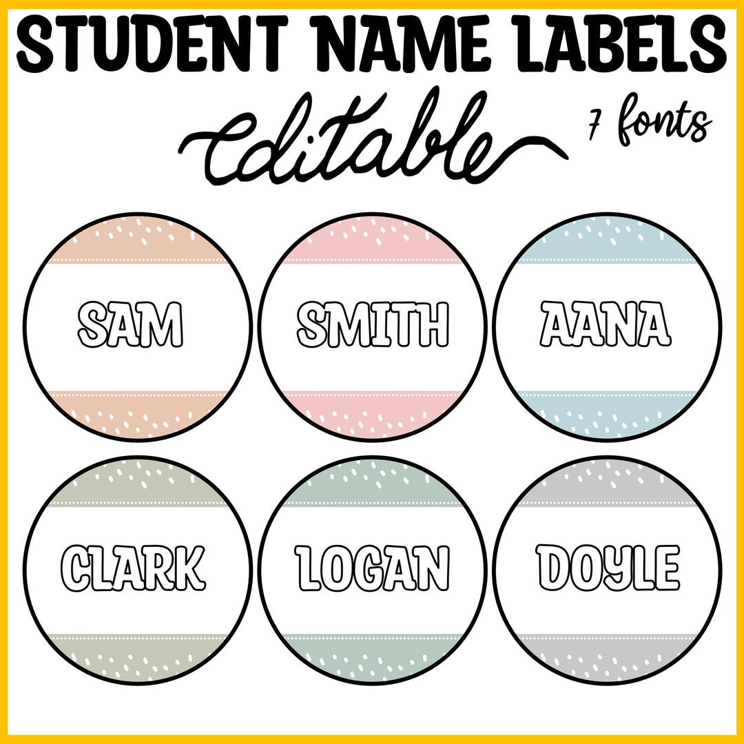 Printable Boho Neutral Spotty Round Student Name Labels, Circle Name ...