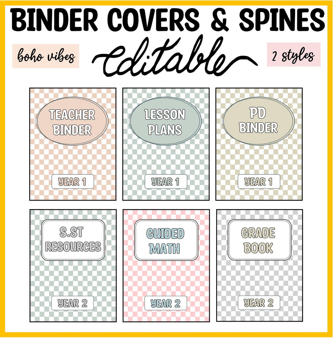 Editable Boho Checkered Binder Covers and Spines (digital Download) - Etsy