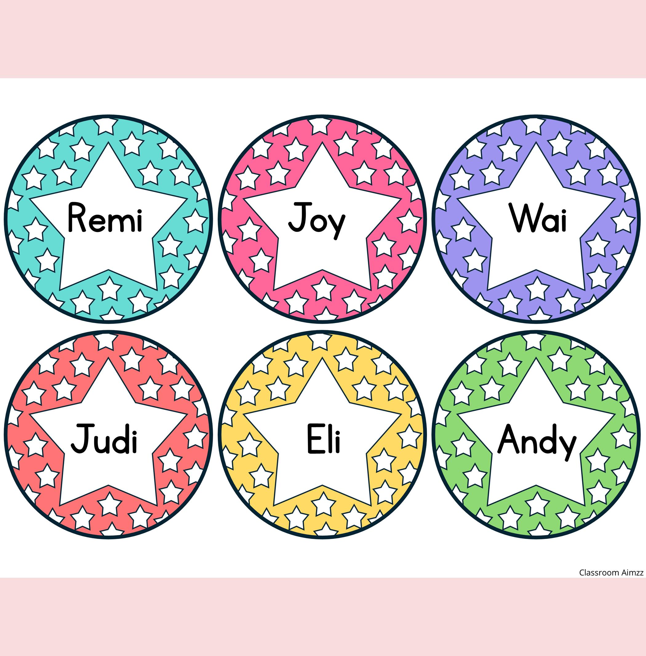 Printable Colorful Stars Student Name Labels, Star Nametags, Star Cubby ...