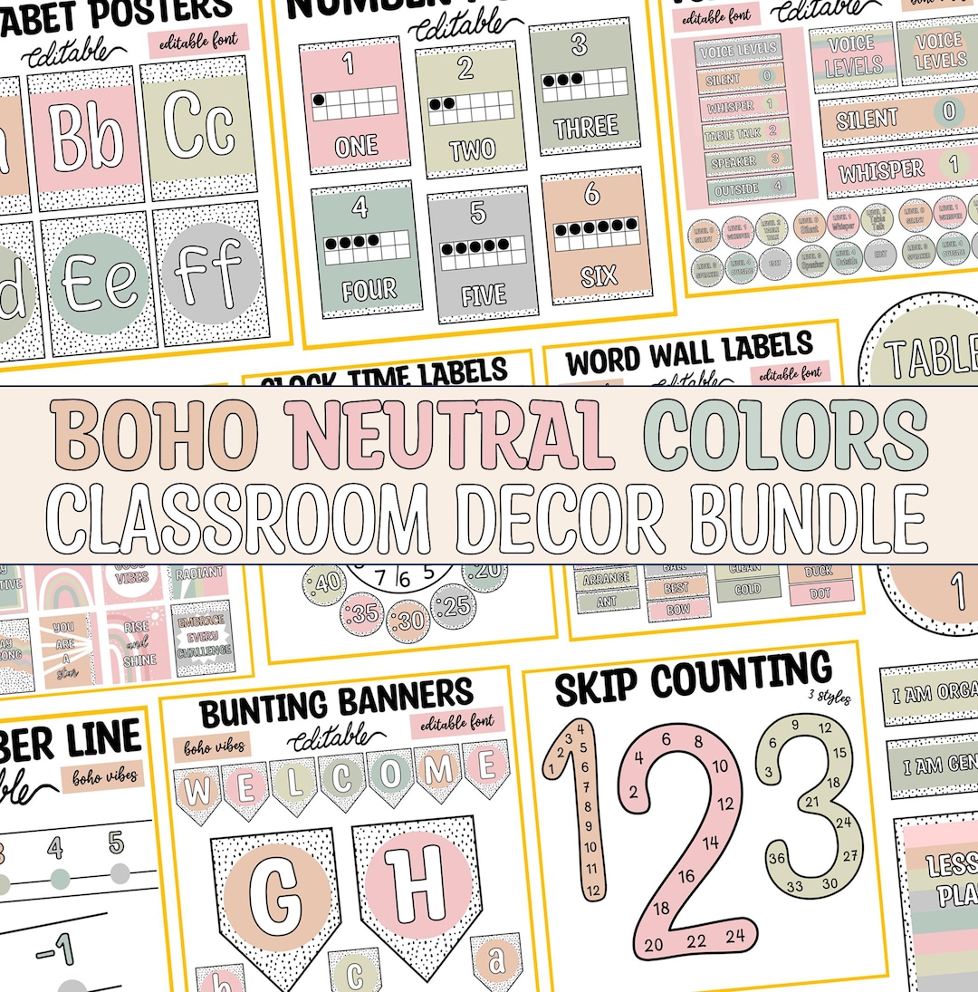 Back to School Boho Neutral Spotty Classroom Decor Bundle Pack, Spotty ...