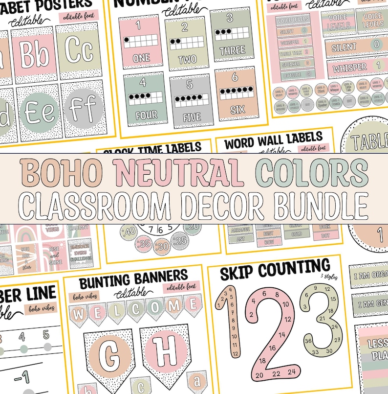 Back to School Boho Neutral Spotty Classroom Decor Bundle Pack, Spotty ...