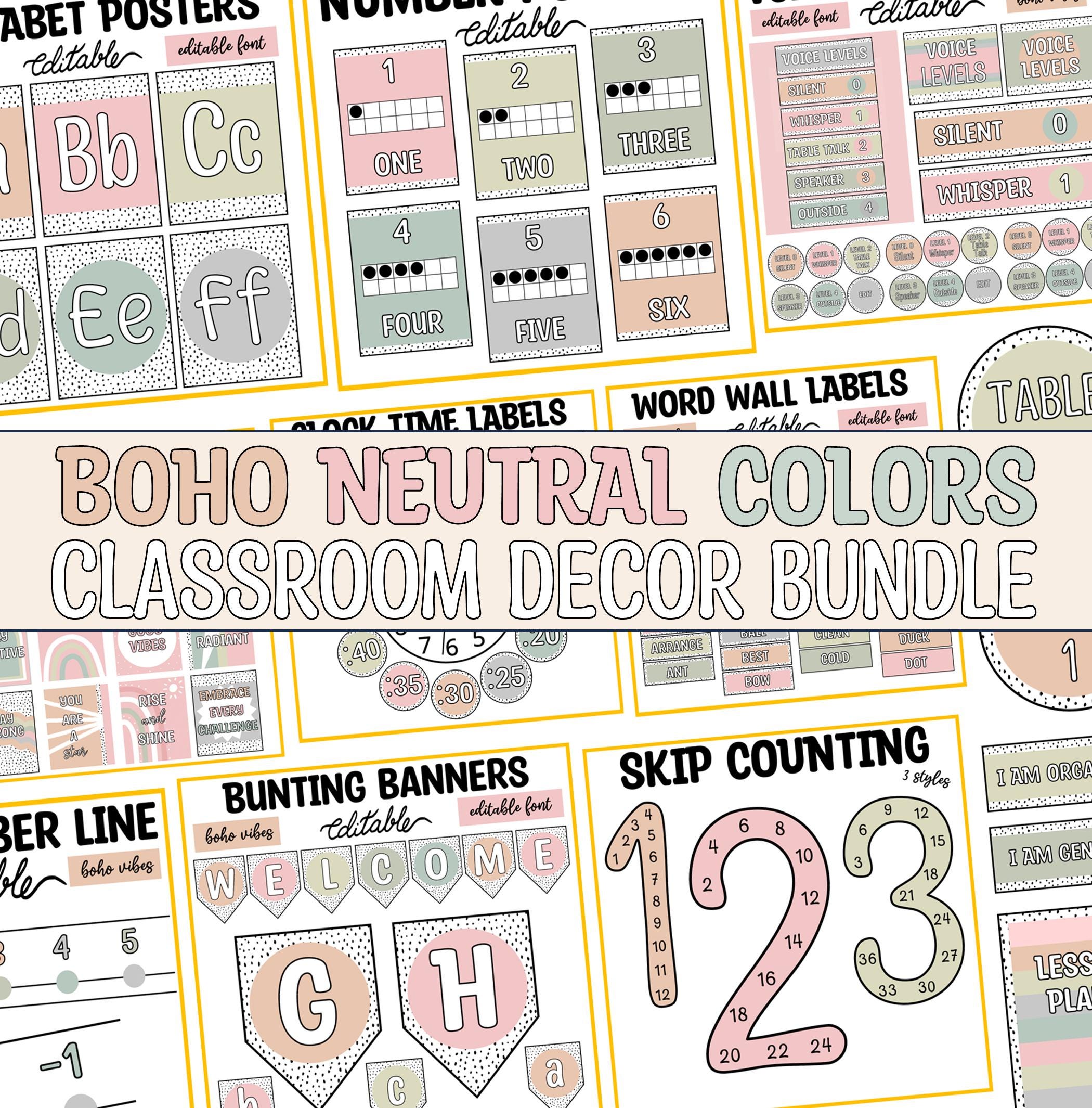 Back to School Boho Neutral Spotty Classroom Decor Bundle Pack, Spotty ...