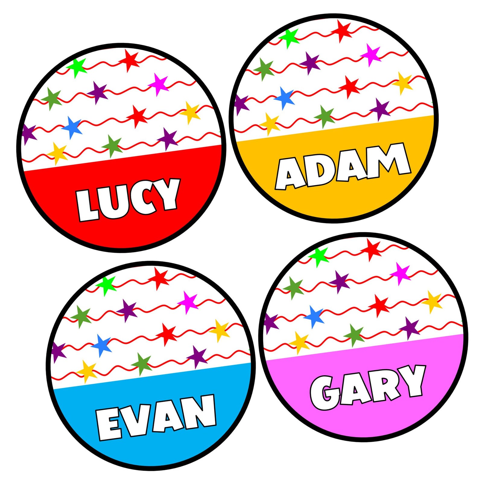 KG Nametags, Back to School Printable Stars Student Name Tags, Round ...