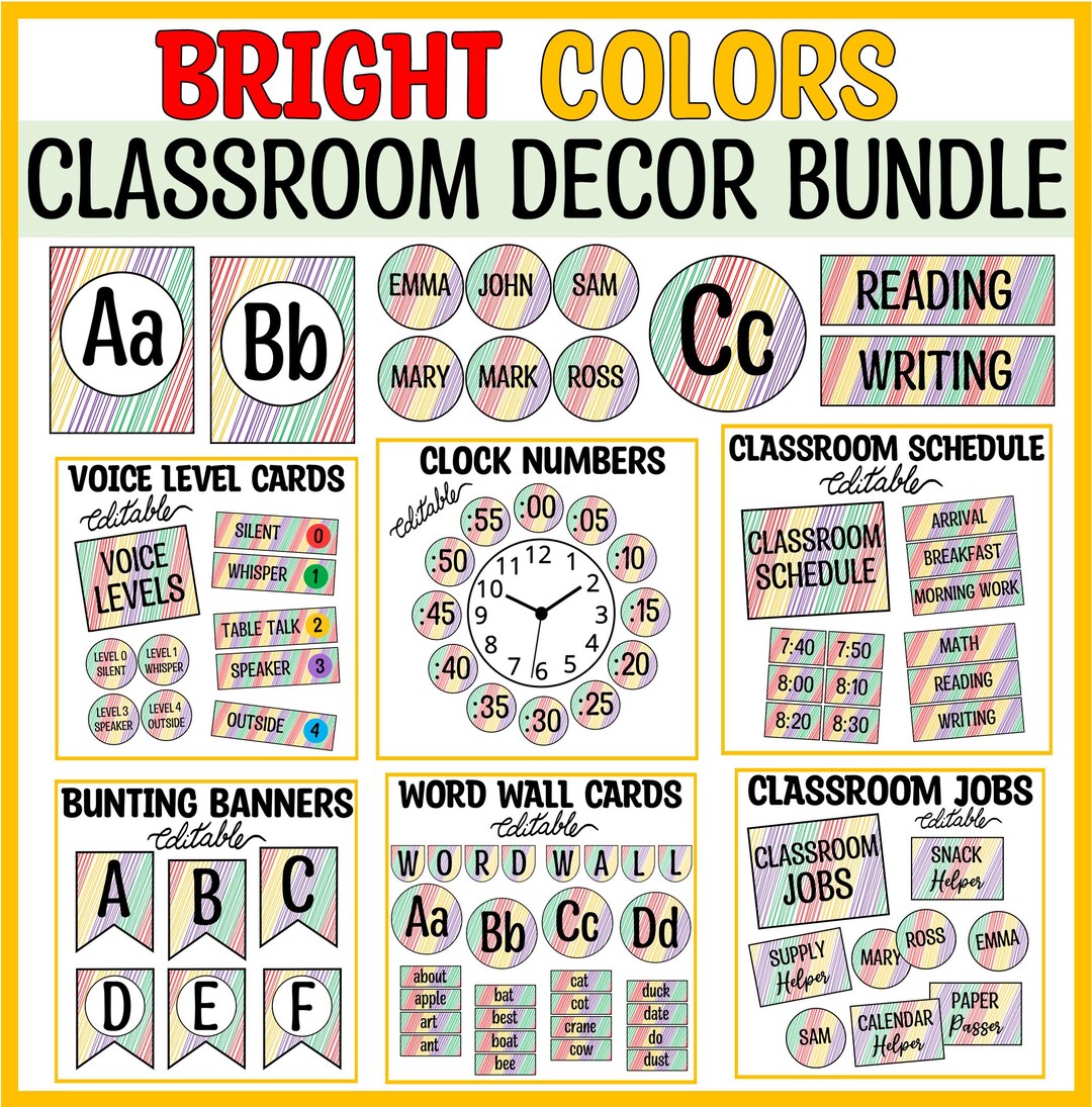 Modern Bright Classroom Decor Bundle Pack, Back to School Decor Bundle ...