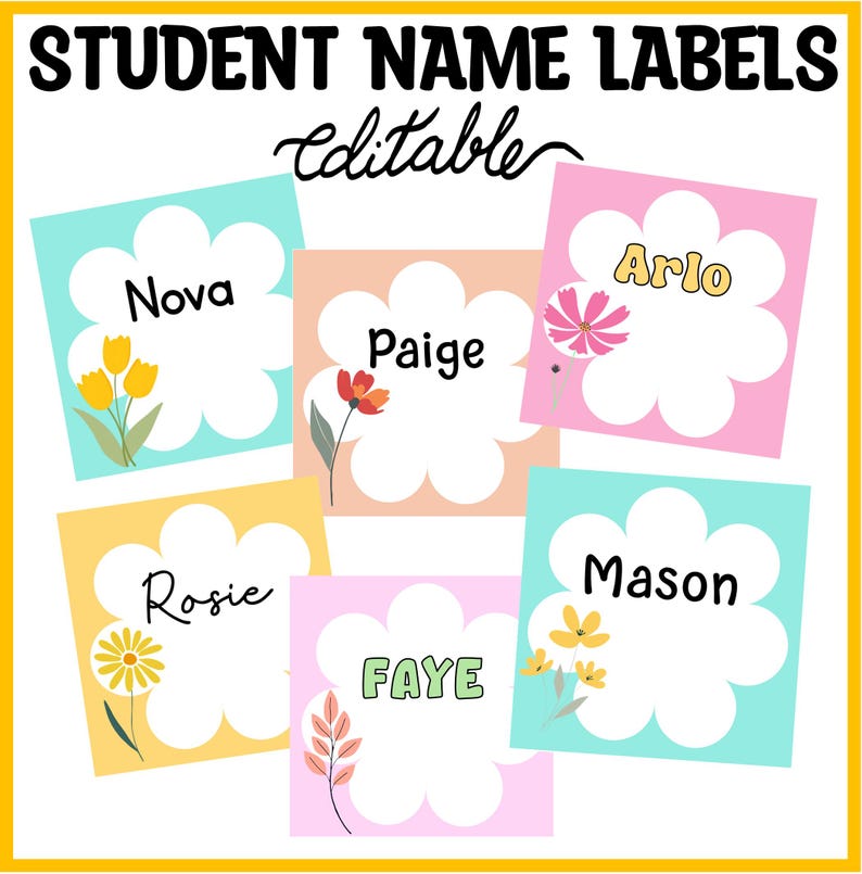Colorful Spring Student Name Labels, Spring Name Plates, Spring Bin ...