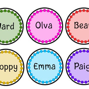 Printable Bright Round Student Name Labels, Circle Name Badges, Name ...