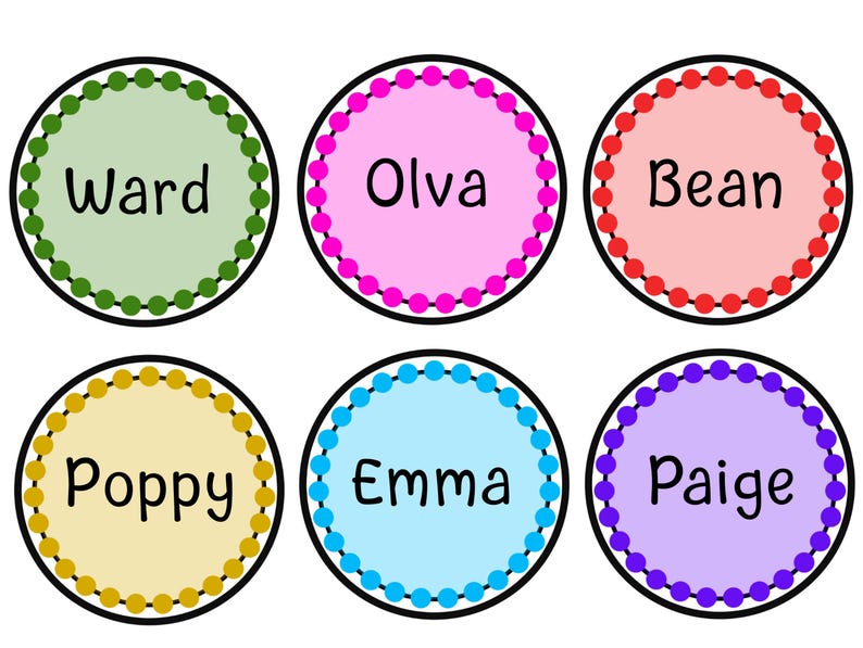 Printable Bright Round Student Name Labels, Circle Name Badges, Name ...