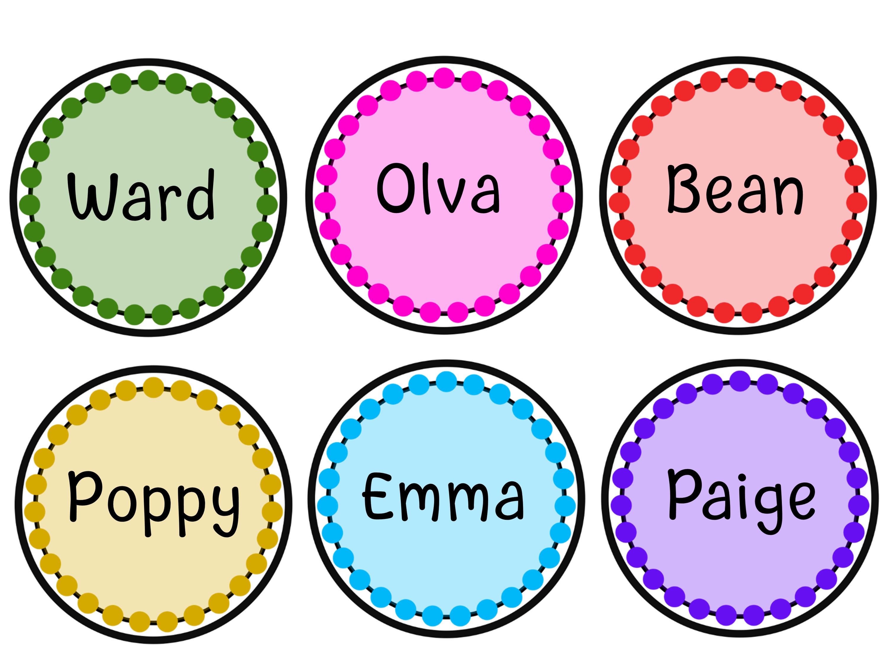 Printable Bright Round Student Name Labels, Circle Name Badges, Name ...