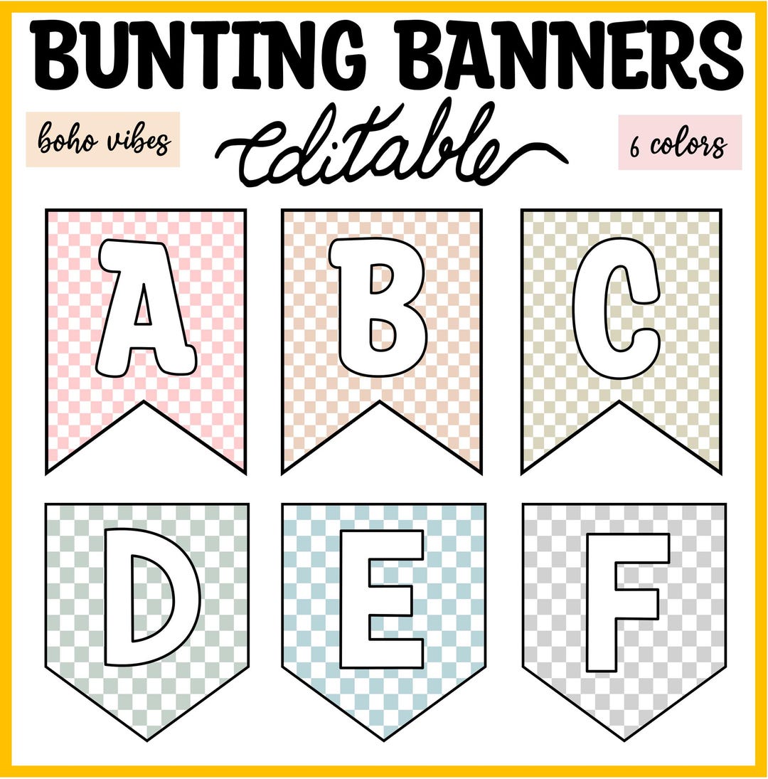 Printable Boho Checkered Bunting Banners, Editable Back to School ...