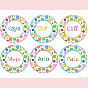 Printable Polka Dots Student Name Labels. Bright and Colorful Round ...