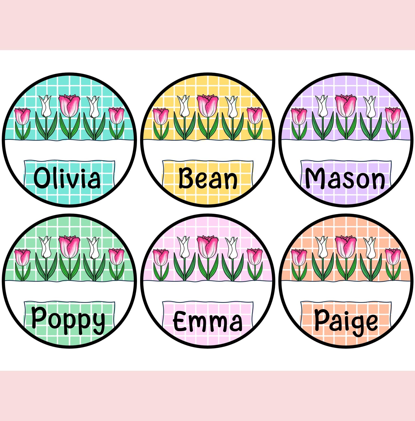 Spring Nametags, Printable Yellow Tulip Student Name Labels, Floral ...