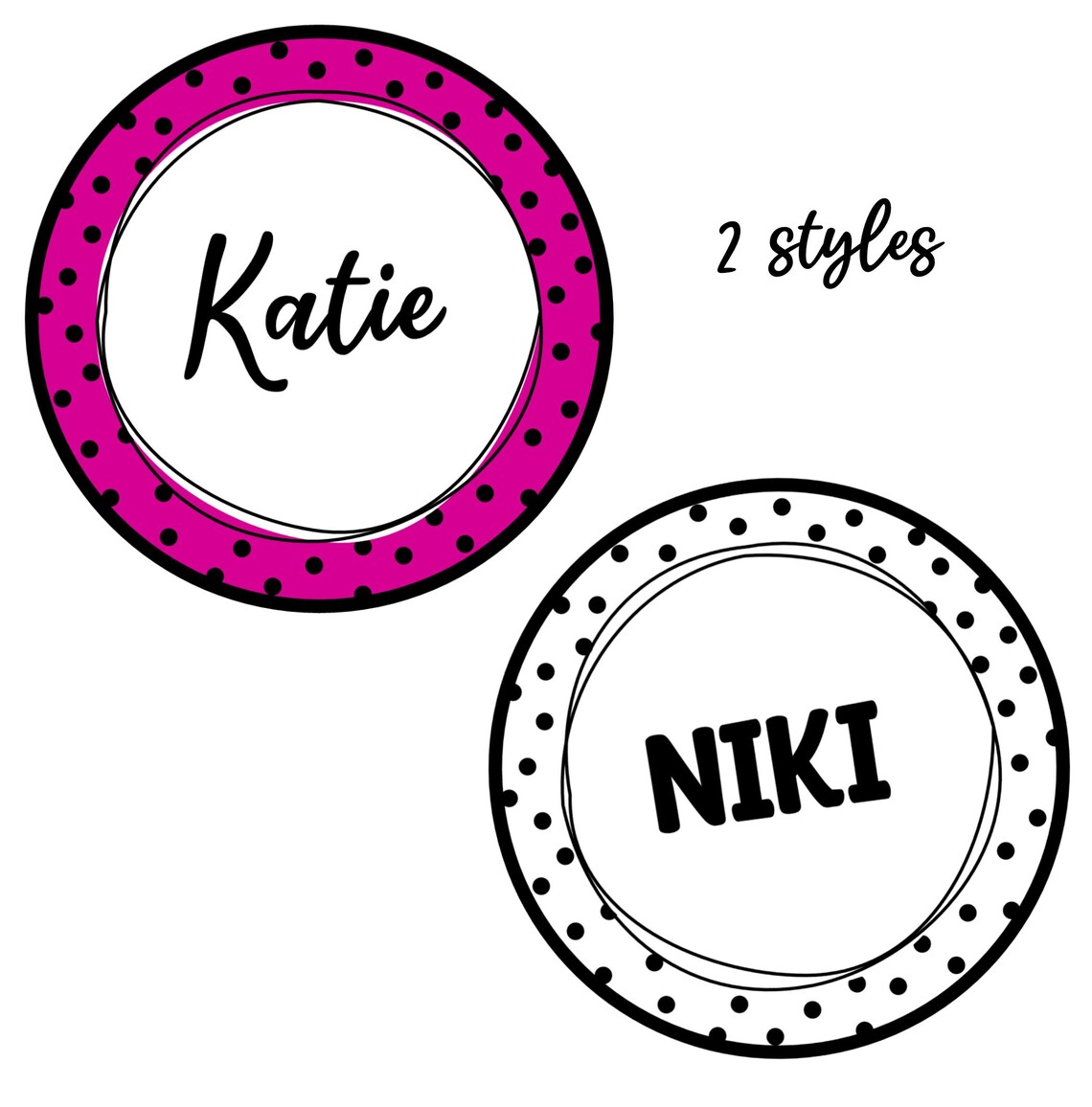 Printable Black and Bright Polka Dots Student Name Labels, Name Signs ...