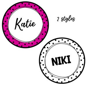 Printable Black and Bright Polka Dots Student Name Labels, Name Signs ...