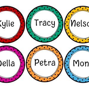 Printable Black and Bright Polka Dots Student Name Labels, Name Signs ...