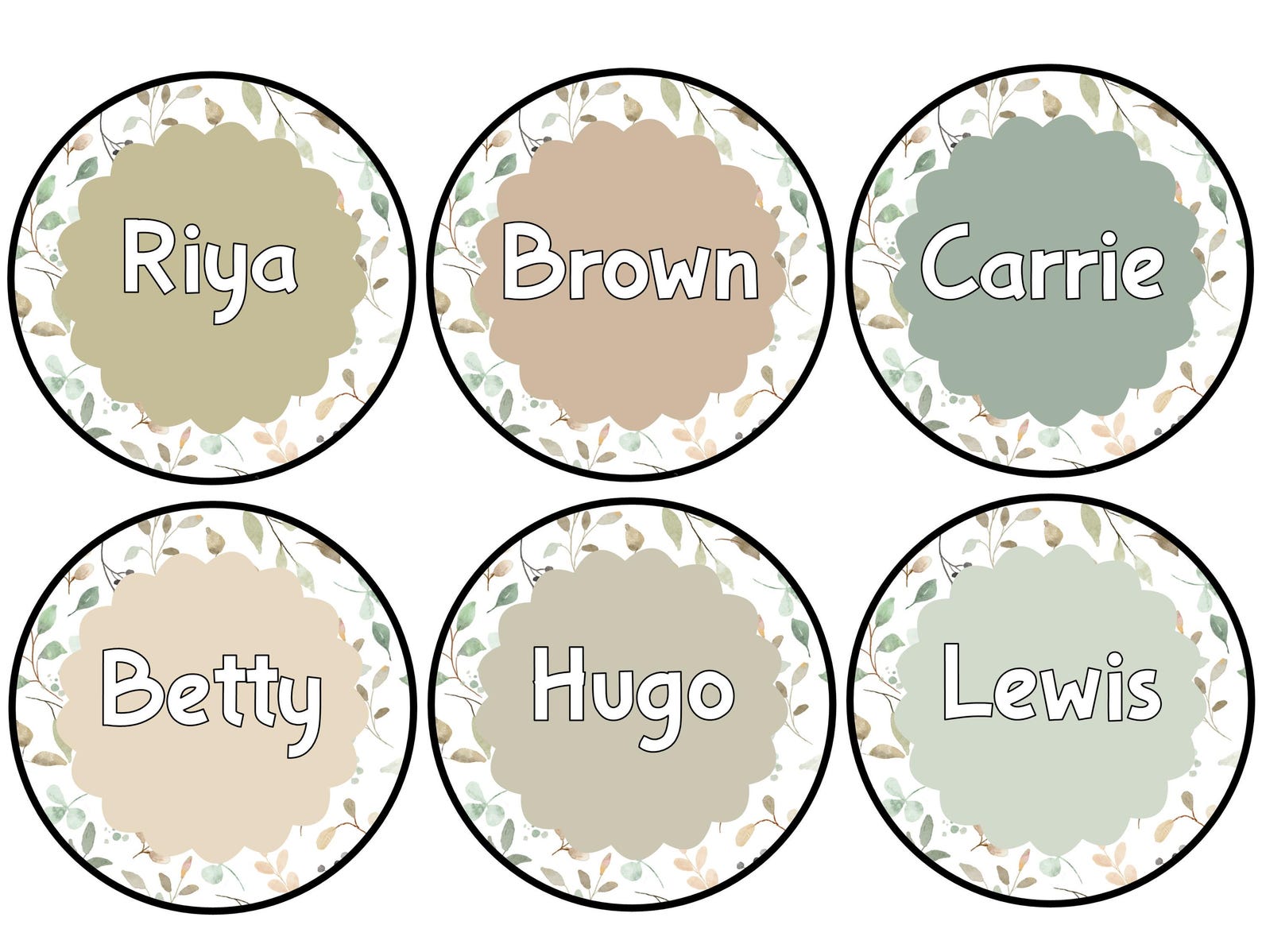 Printable Botanical Student Name Labels, Round Cubbies Labels, Boho ...