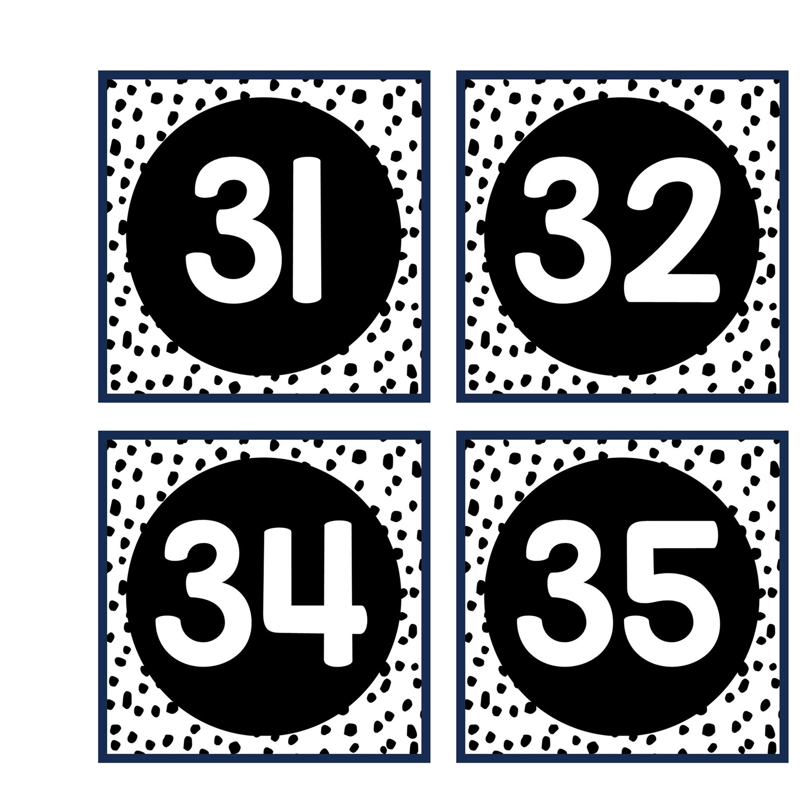 Printable Black and White Number Labels, Classroom Calendar Numbers ...