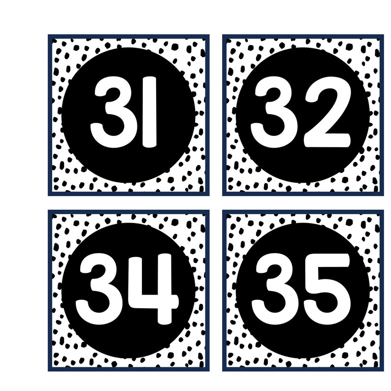 Printable Black and White Number Labels, Classroom Calendar Numbers ...