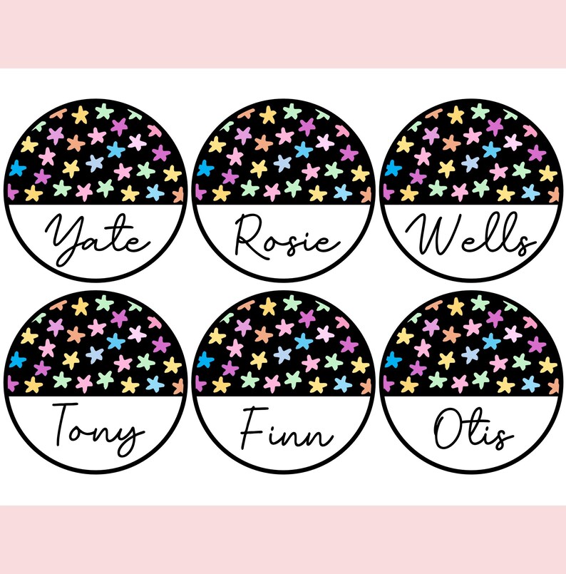 Printable Black and Bright Stars Student Nametags, Star Name Labels ...