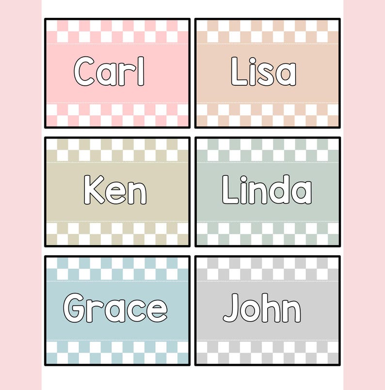 Back to School Printable Boho Neutral Checkered Student Name Labels ...