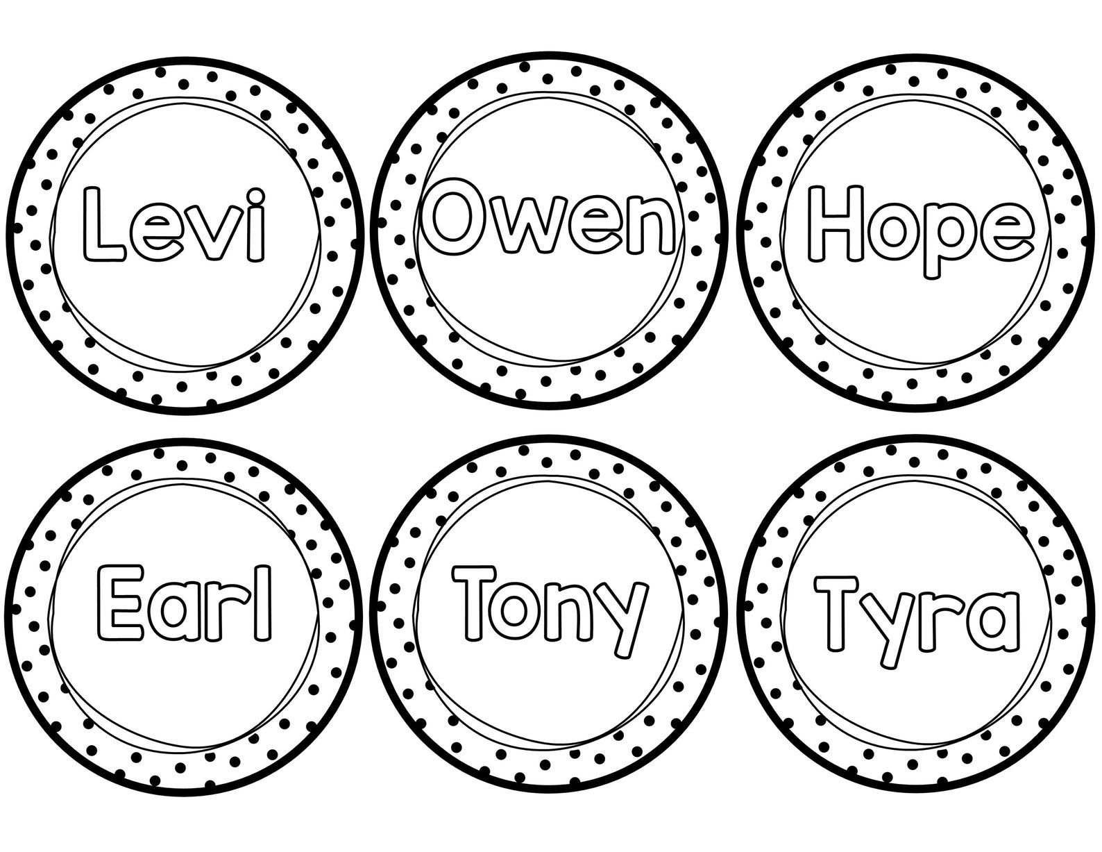Printable Black and Bright Polka Dots Student Name Labels, Name Signs ...