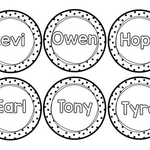 Printable Black and Bright Polka Dots Student Name Labels, Name Signs ...