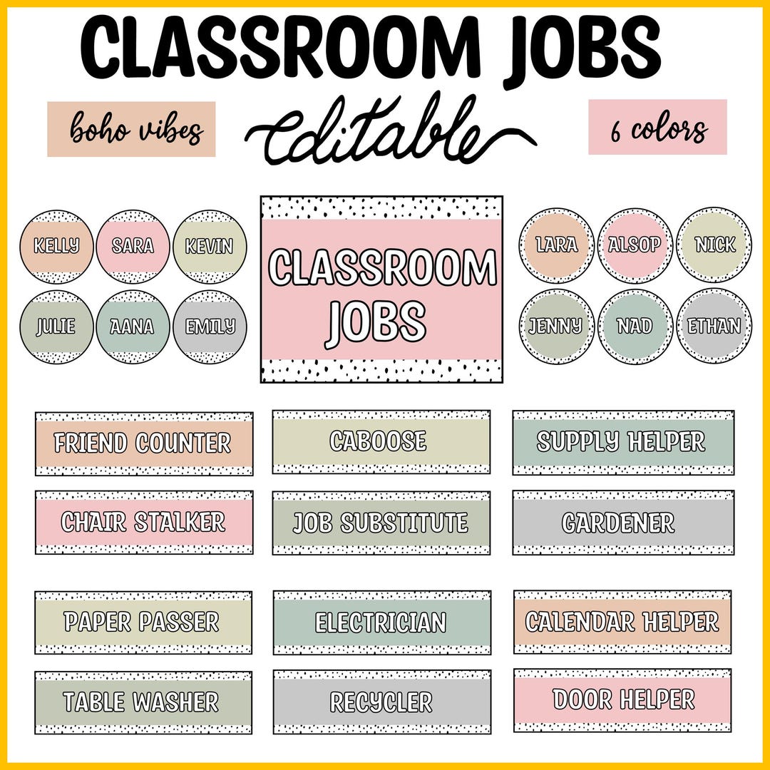Back to School Printable Boho Neutral Spotty Classroom Jobs Labels ...