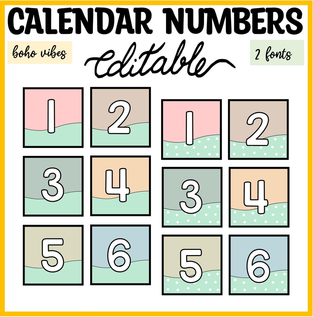 Printable Calendar Numbers, Number Labels, Number Spots, Number Tags ...