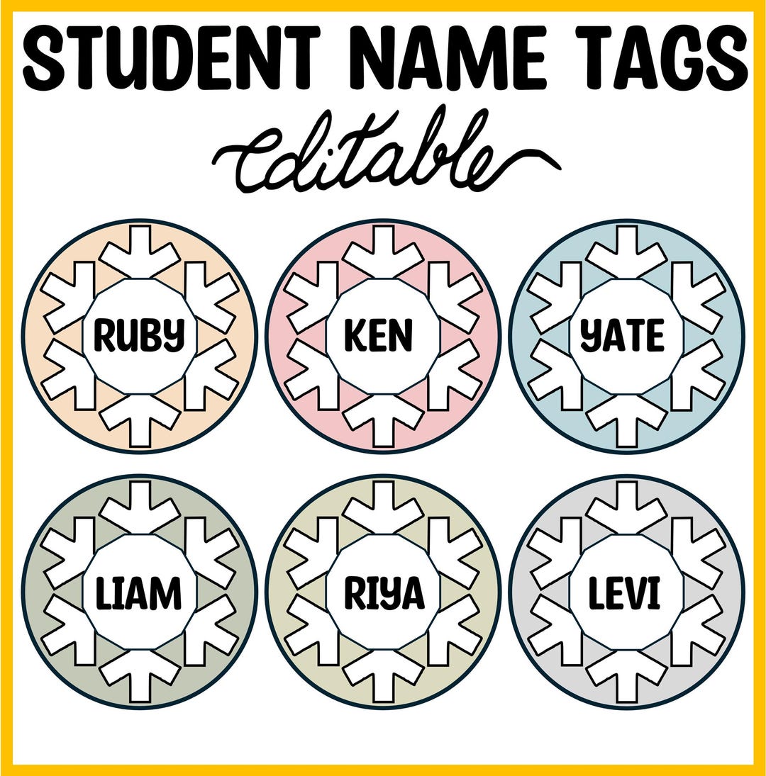 Back to School Winter Name Labels, Winter Round Name Plates, Editable ...