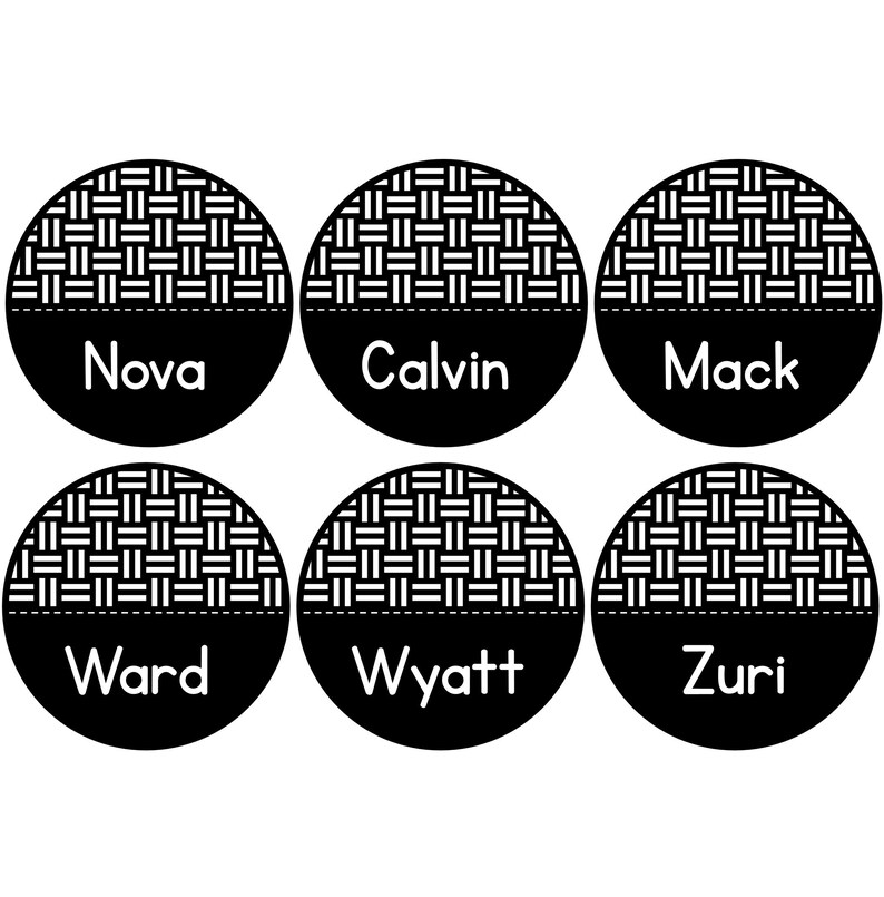 Black and White Round Student Name Cards, Editable Elementary Nametags ...