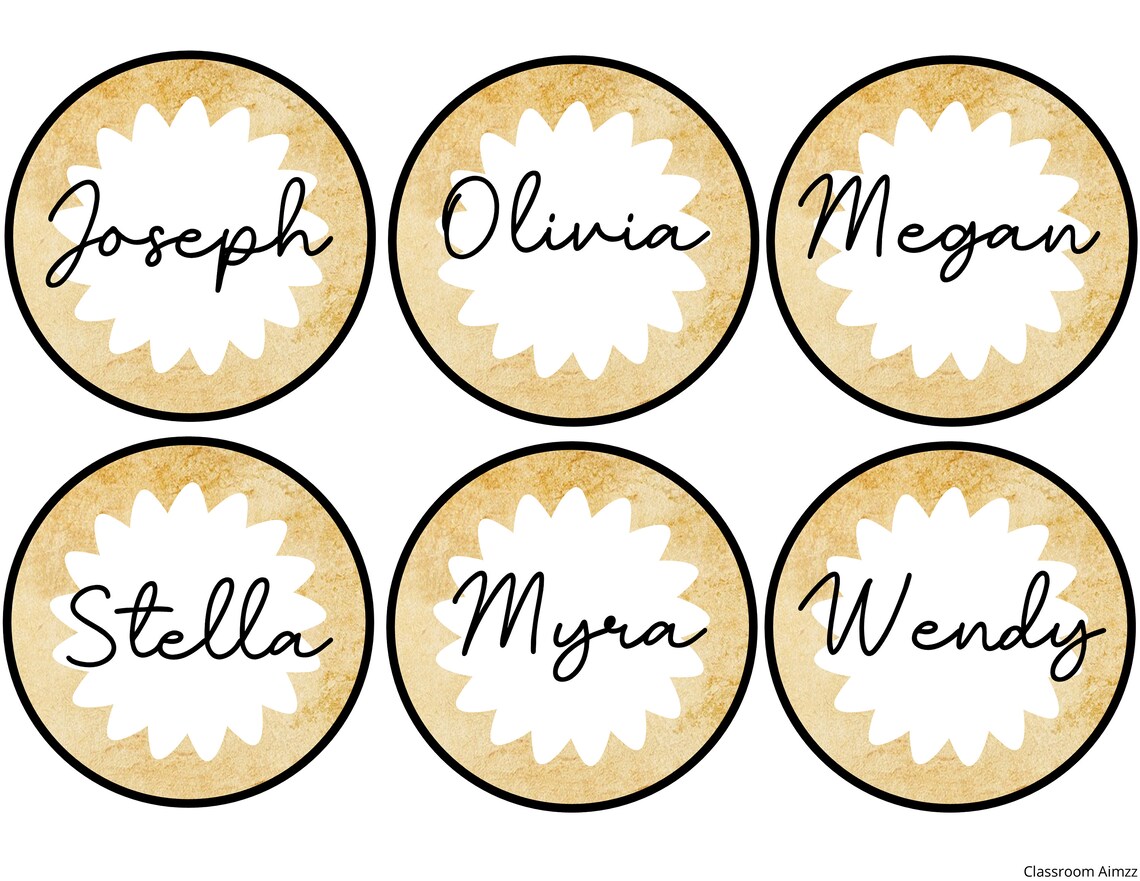 Printable Student Name Labels, Round Vintage Background Name Cards ...